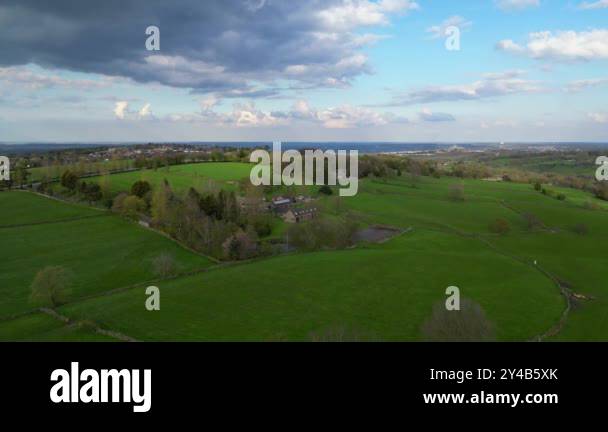 High Angle View of British Agricultural Farms at Countryside and ...