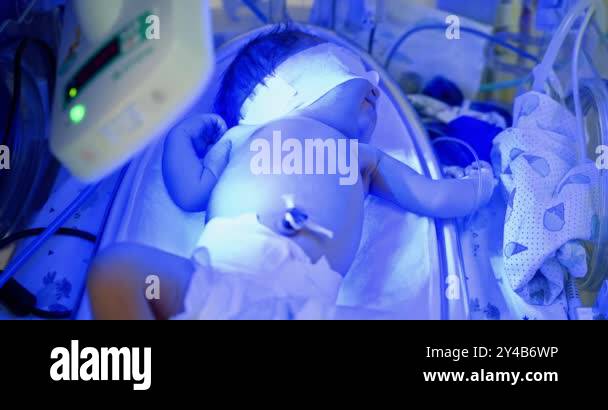 Premature newborn baby in therapy. Premature newborn baby receiving ...