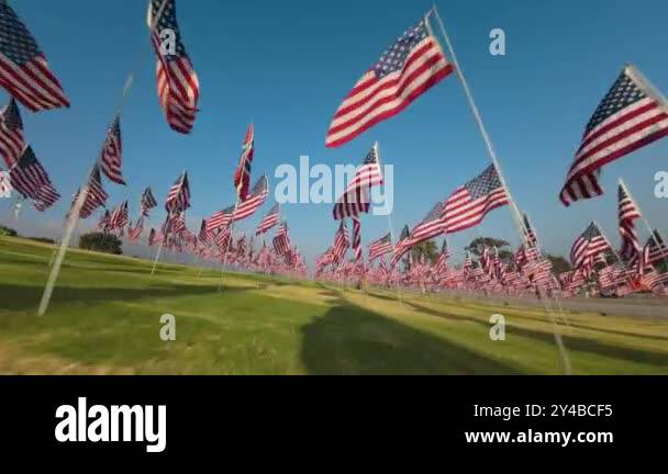 An aerial view shows 3,000 vibrant flags as a tribute to September 11 ...