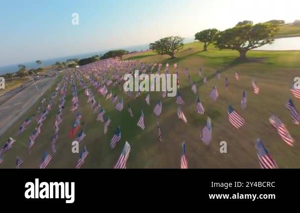 An aerial view shows 3,000 vibrant flags representing different ...