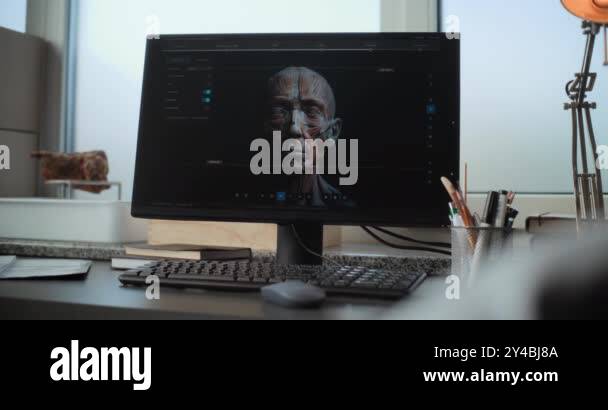 Personal computer screen with displayed 3D model and visualization of ...