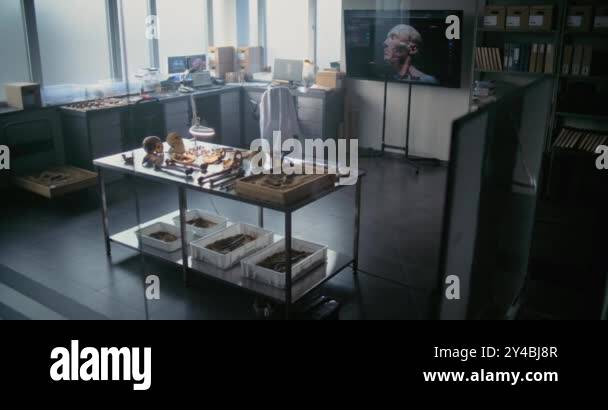 Archaeological science laboratory with advanced equipment. Specimen ...