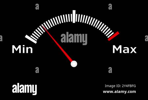Gauge with moving red arrow from Min to Max. Measuring instrument ...