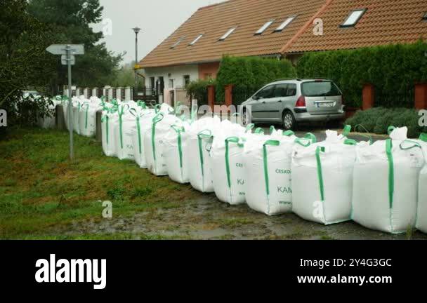 Flood river sandbag protection water barrier flooded wall rain threat ...