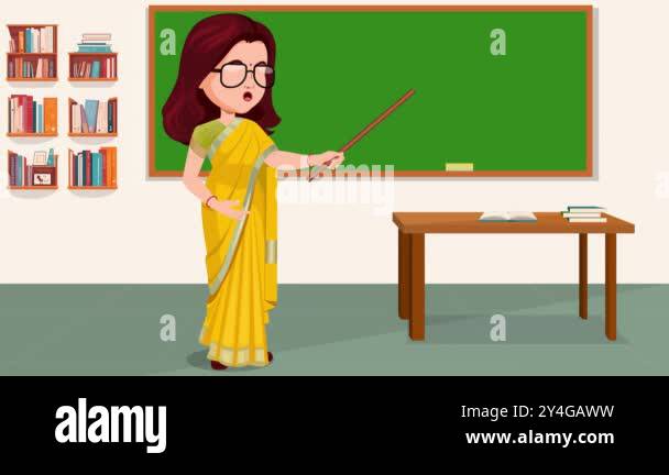 Indian Teacher talking with students, female teacher in a classroom ...