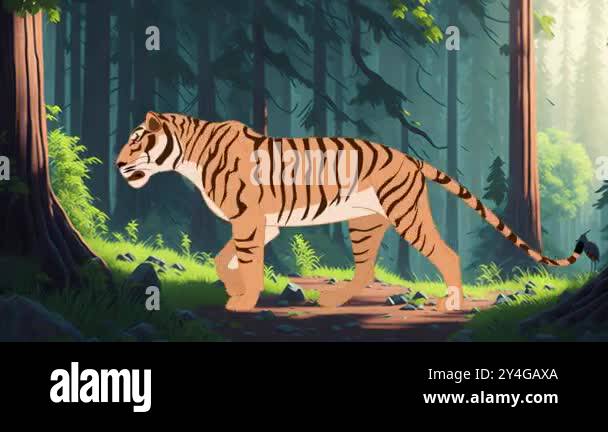 Tiger walking Animation in Forest, 2d animation Stock Video Footage - Alamy