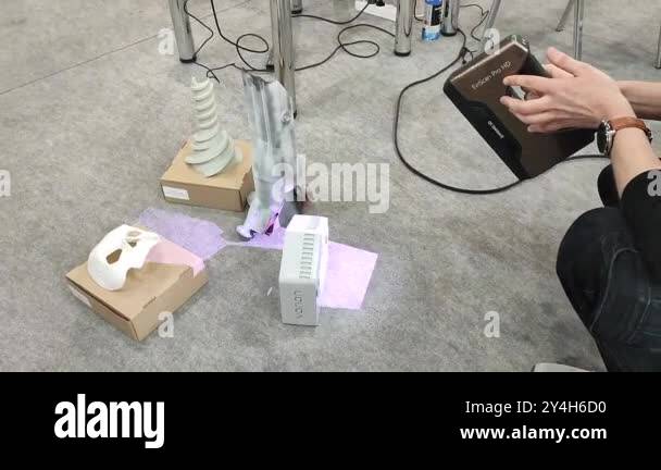 Kyiv, Ukraine, May 24, 2024:-3D scanning. Working portable 3D scanner ...