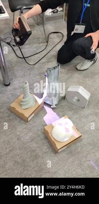 Kyiv, Ukraine, May 24, 2024:-3D scanning. Working portable 3D scanner ...