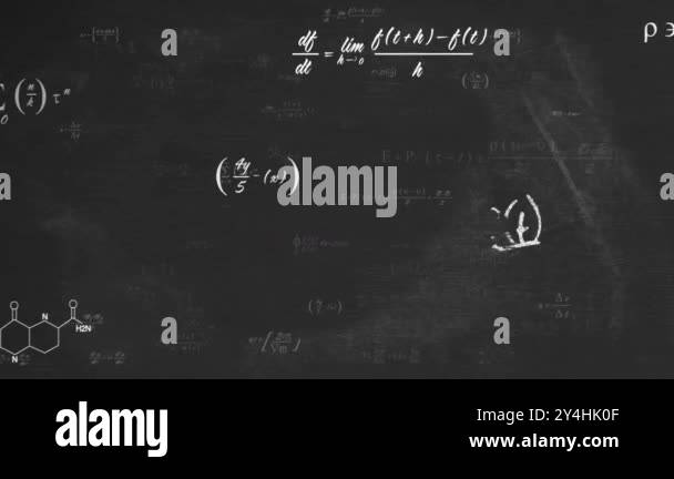 Animating Mathematical Equations And Chemical Formulas On Blackboard Background In School
