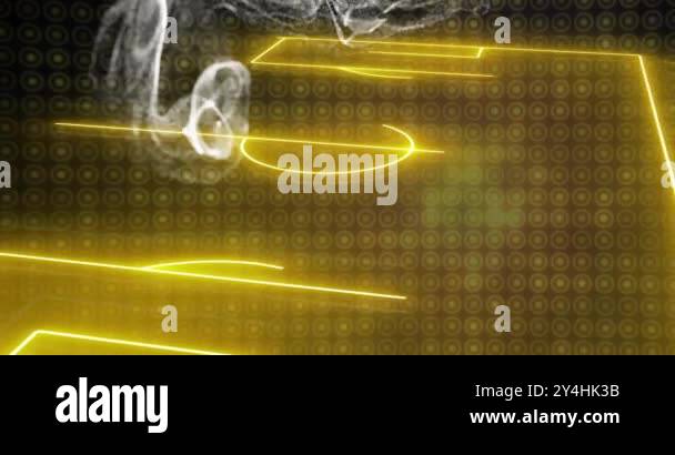 Abstract yellow lines and shapes over soccer field animation. Sports ...