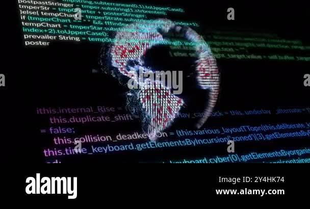 Programming code over animation of human face, representing ...