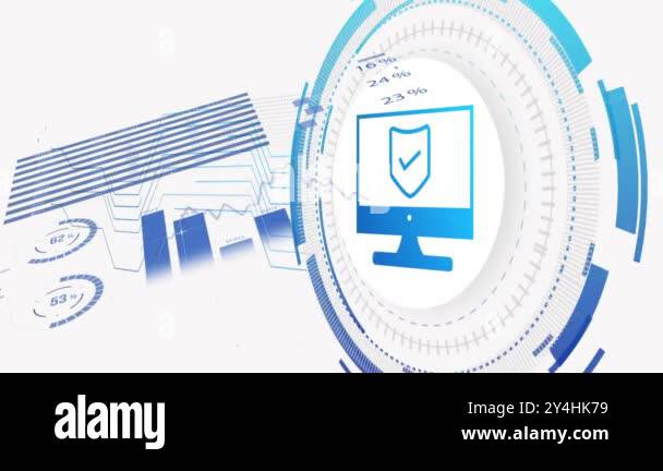 Digital security animation over global data analytics and statistics ...