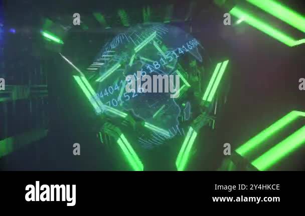 Digital globe with binary code and green neon lights, futuristic data ...