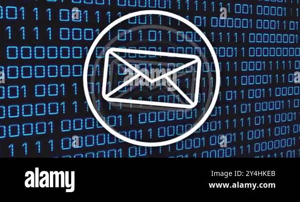 Email icon animation over binary code background. digital, technology ...