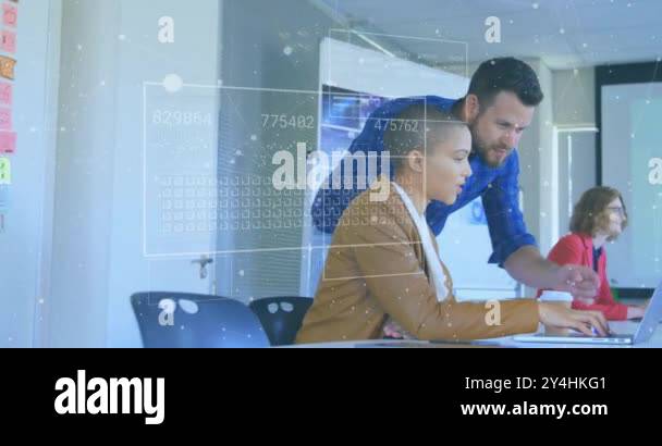 Processing business data animation, diverse colleagues working on ...