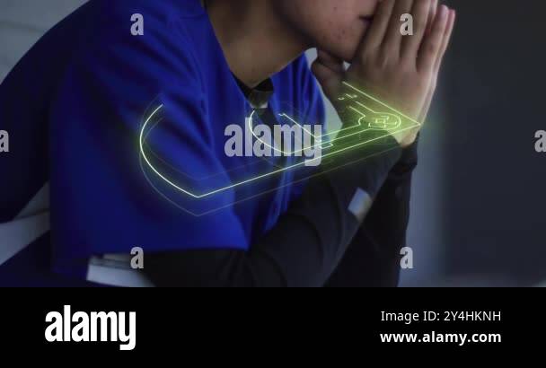 Baseball field diagram animation over person in blue uniform. sports ...