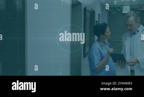 Processing medical data animation over doctors discussing information ...