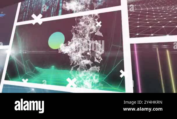 Network of connections and data processing animation over diverse ...