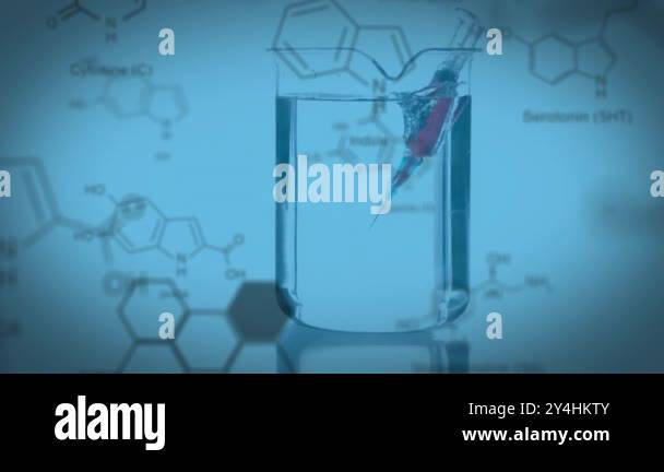 Chemical formulas and molecular structures animation over laboratory ...
