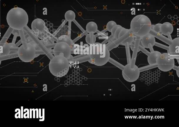 Molecular Structure And Data Visualization Animation Over Black