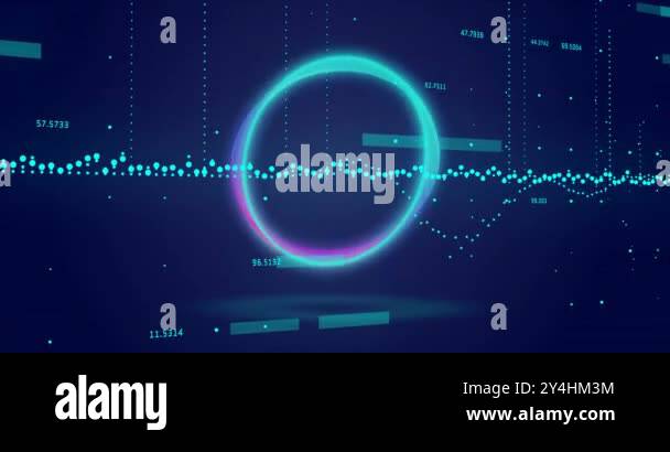 Circular glowing ring and data points with numerical values, data visualization animation ...