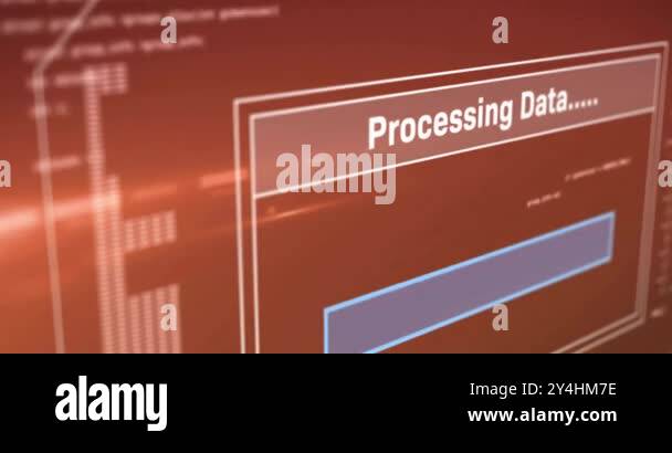 Processing data and loading animation over red background. technology ...
