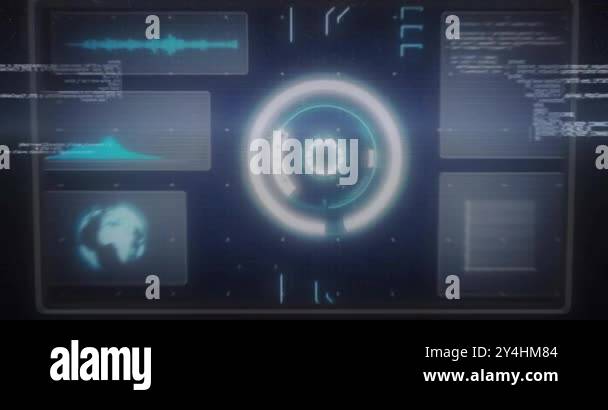 Futuristic data visualization animation with glowing circular interface ...