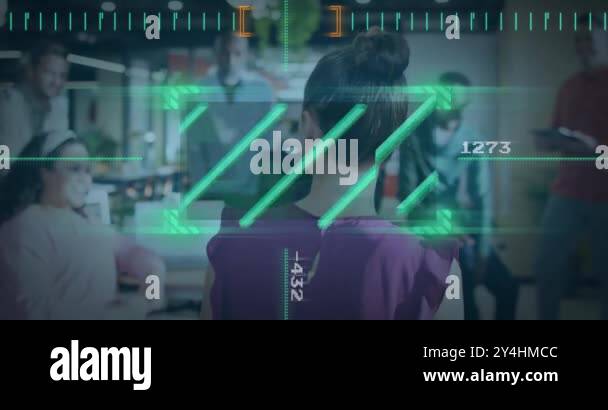 Scanning animation over diverse business team in modern office ...