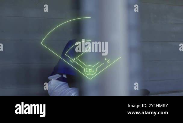 Baseball field diagram animation over young athlete sitting in dugout ...