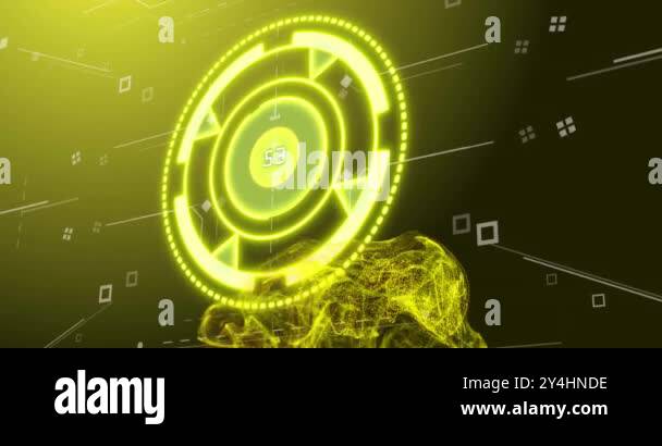 Digital countdown animation over glowing yellow circular interface ...