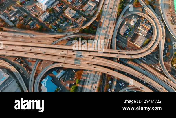 Transport on the highways of a huge interchange. Famous freeway ...