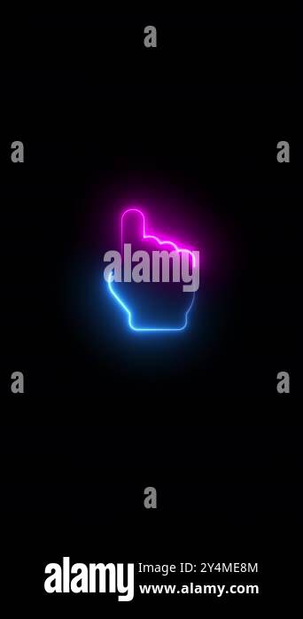 animation of neon mouse pointer icon on black background, fast moving ...