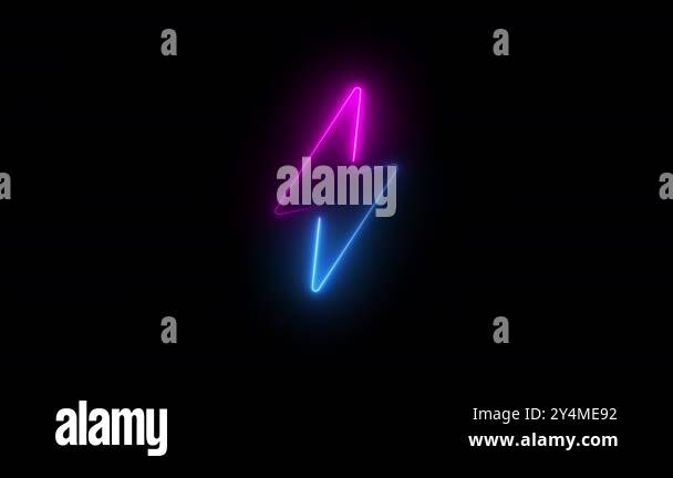 neon animation of battery charging icon, fast moving blue and pink rays ...