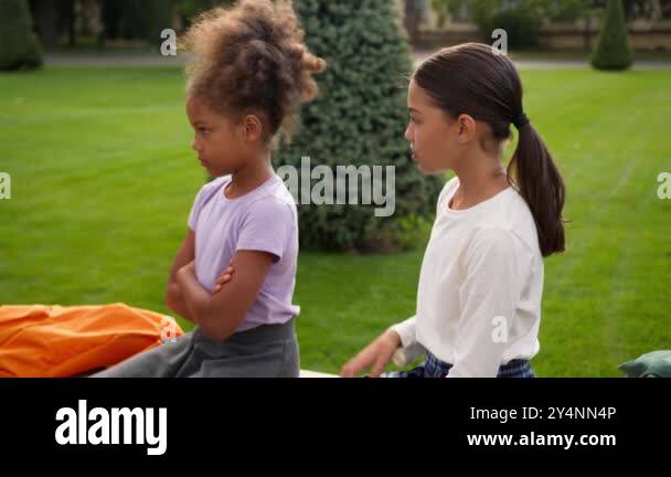 Sad worried offended girls little kids multiethnic african indian ...