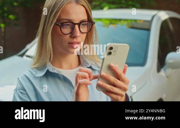 Happy Caucasian woman using mobile phone smartphone win purchase new ...