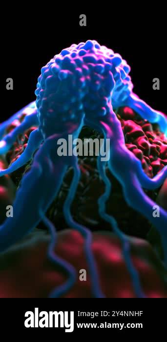 A cancer cell with a light blue and pink glow video concept of cancer ...