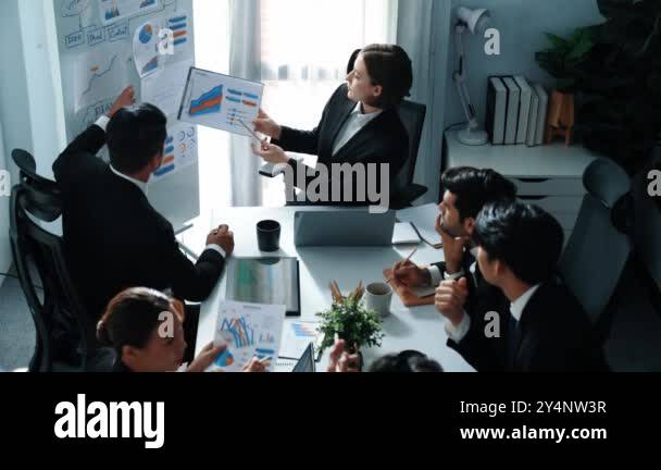 Top view of smart executive manager holding stock market investment ...