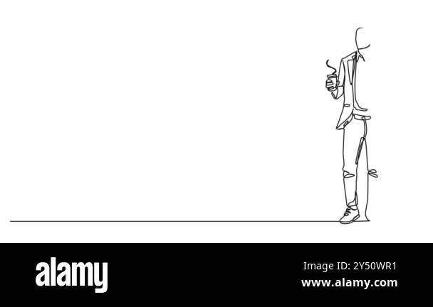 animated continuous single line drawing of young business man with ...