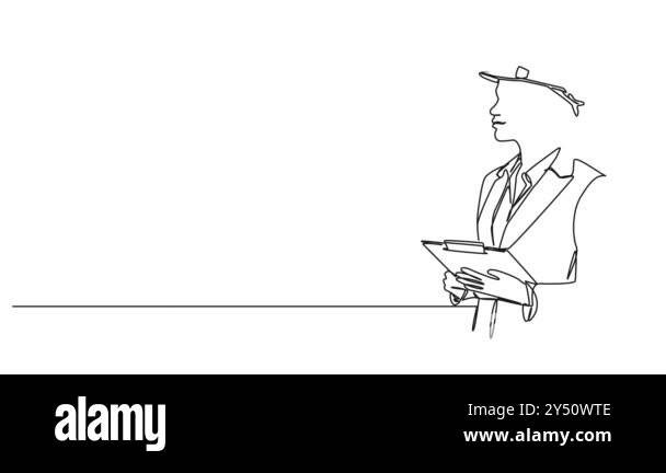 animated continuous single line drawing of female civil engineer or ...