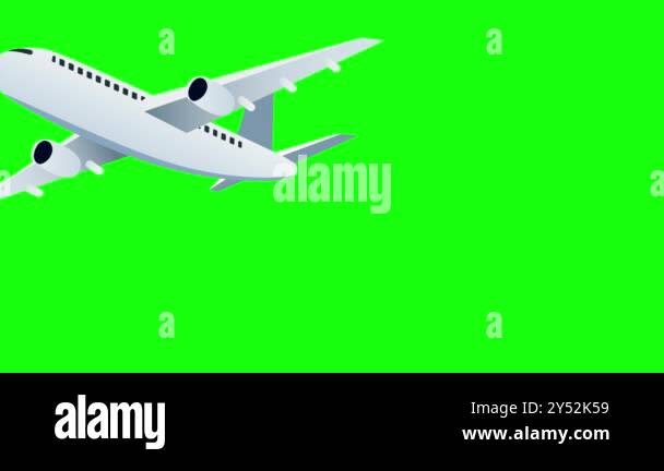 Airplane flies in the green background, plane with path. Flying ...