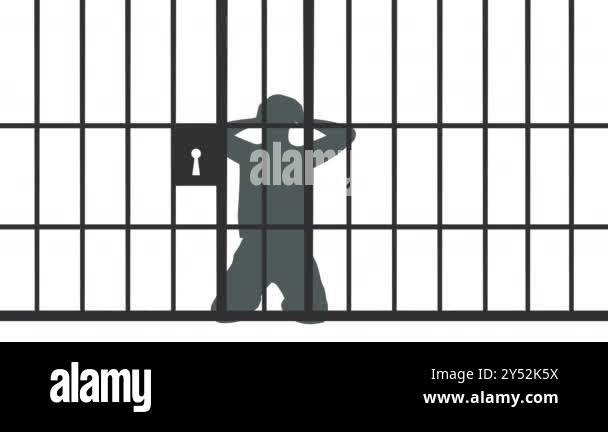 Man shocked when locked up in prison. Prison metal bars animation ...