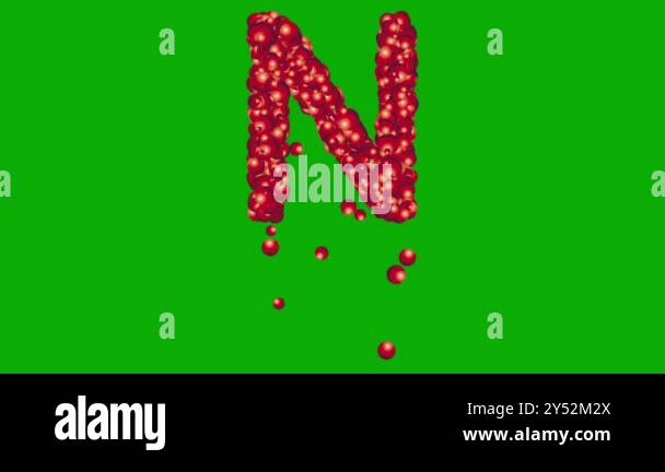 English alphabet N with red spheres on green screen background Stock ...
