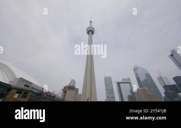 Pan down from CN Tower to Toronto railway museum, rec709 4k Stock Video ...