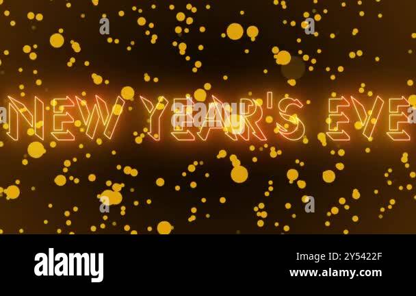 Gold neon color New Year's Eve text animation with gold neon color snow ...