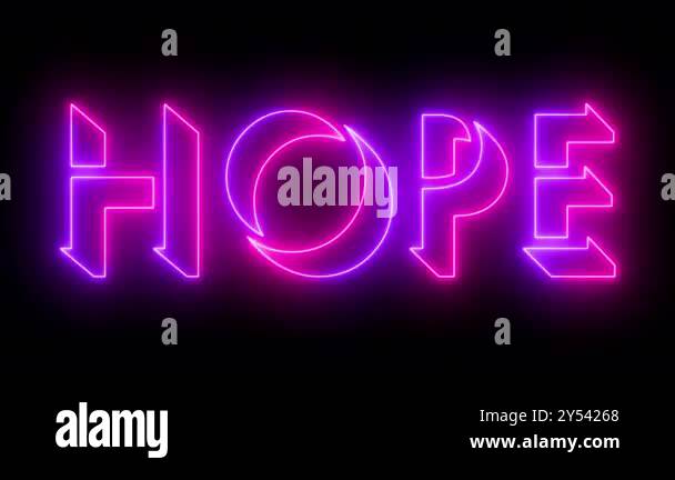 Hope neon glowing text animation in 4K. Neon-colored Hope text with a ...