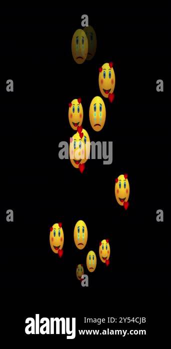 Vertical live reactions of crying and happy emojis icon in an alpha ...