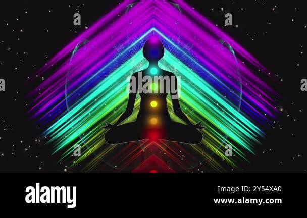 female shape sits in meditation, infinite energetic patterns: 3D ...