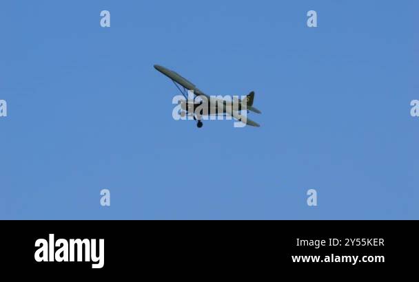 Padova Italy June 22 2024: Small WWII-era Piper J-3 Cub in slow flight ...