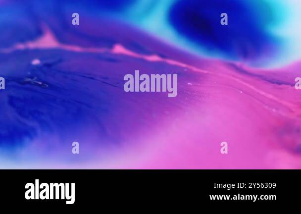 Paint splash. Fluid spill. Defocused neon pink blue color gradient ...