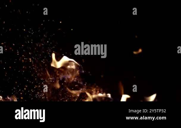 Fire in fireplace. Burning fire. Blaze fire flame on black for overlay ...